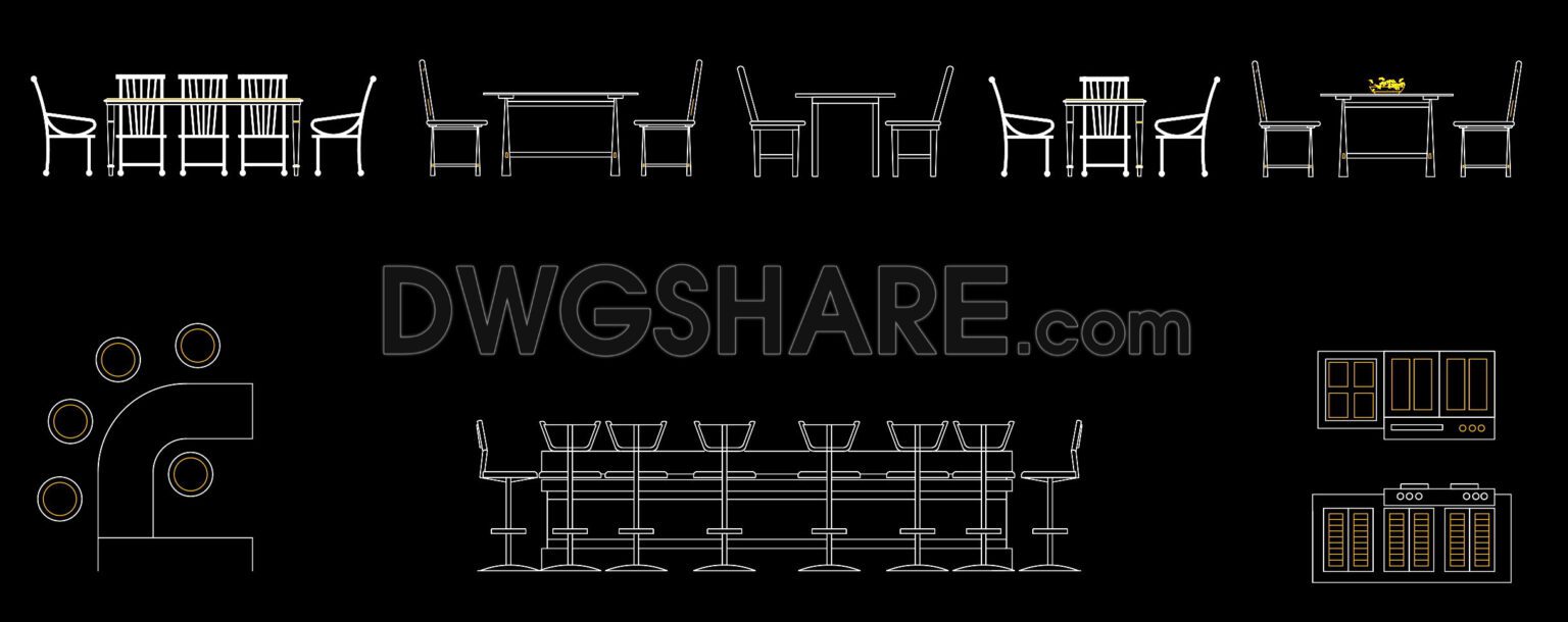314. Free download Dining Tables Elevation CAD Blocks