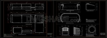 316. Free Download CAD drawings of the technical details of various types of Sofas