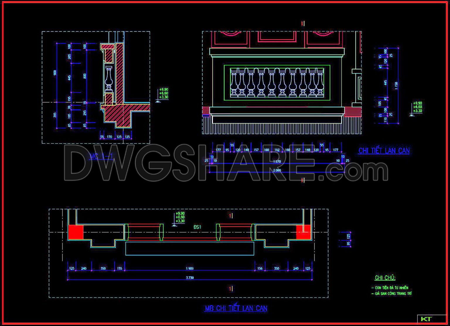 320. Detailed architectural CAD drawings of the facade, balcony ...