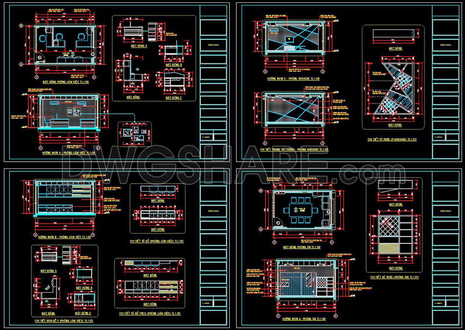 321. CAD Drawings of Elevation Details for Interior Wall Finishes in ...