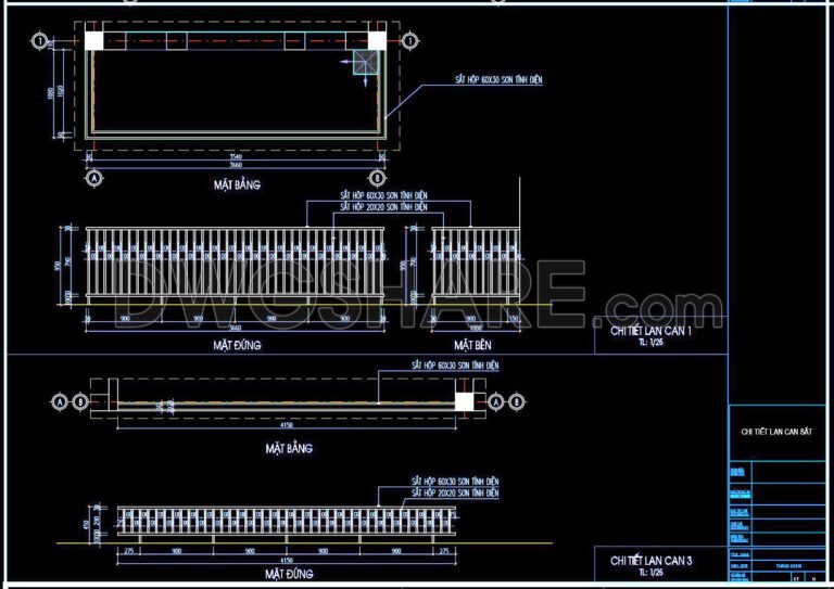 322. Detailed architectural CAD drawings of the balcony, railing townhouse