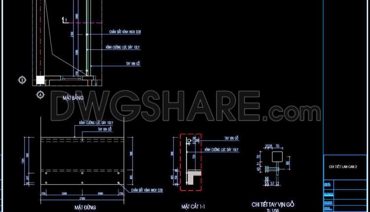 322. Detailed architectural CAD drawings of the balcony, railing ...