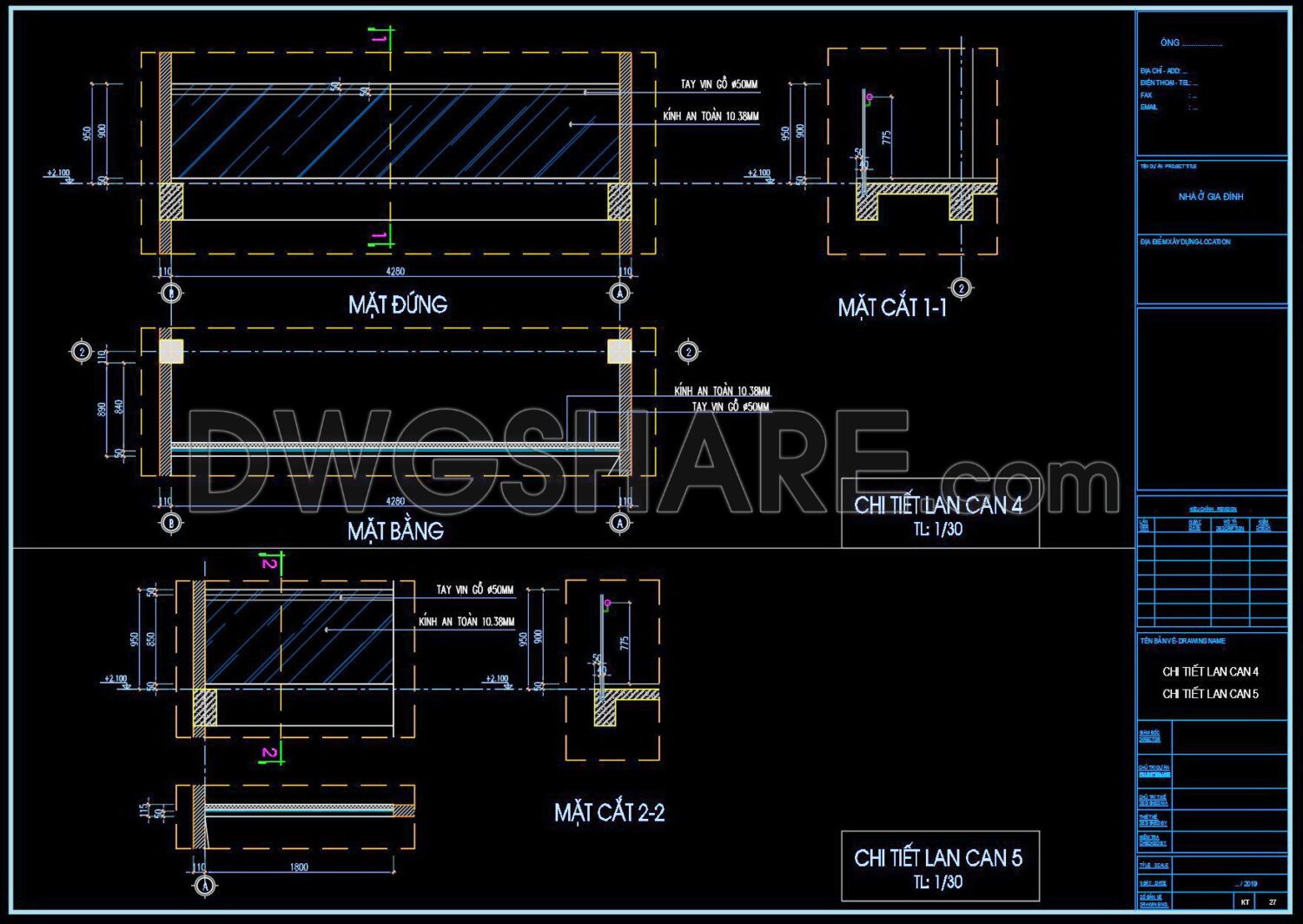 324. Detailed architectural CAD drawings of the balcony, railing of the ...