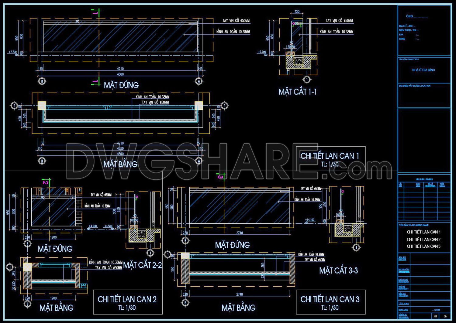 324. Detailed architectural CAD drawings of the balcony, railing of the ...