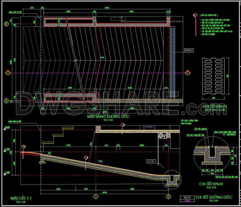 325. Architectural CAD Detail Drawings of the Basement Ramp, Staircase ...