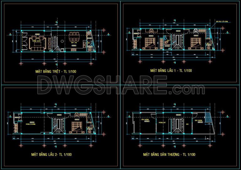 354. CAD design drawings for a 3-story townhouse with dimensions of 3 ...