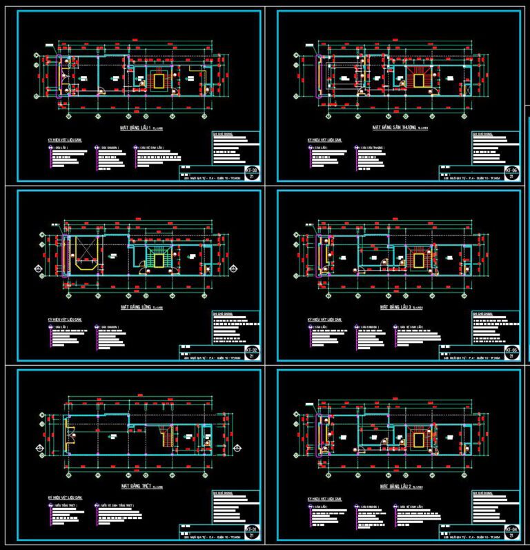358. CAD design drawings for a 5-story townhouse with dimensions of 4 ...