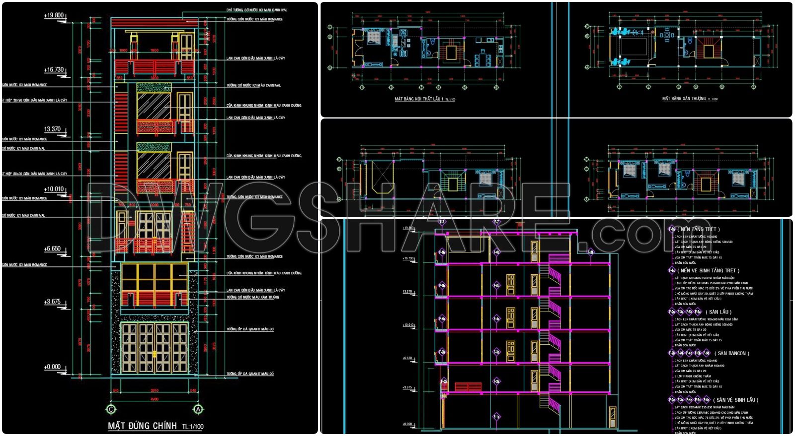 358. CAD design drawings for a 5-story townhouse with dimensions of 4 ...
