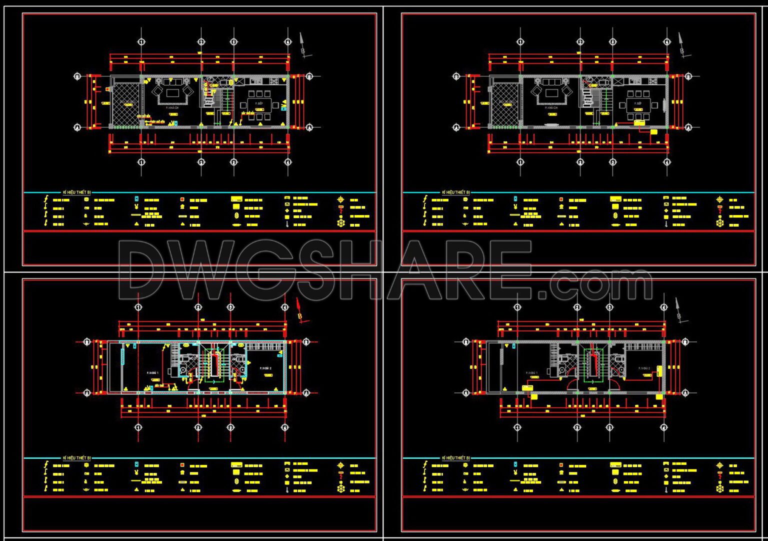 92. CAD drawings for detailed electrical designs for a 3-story townhouse