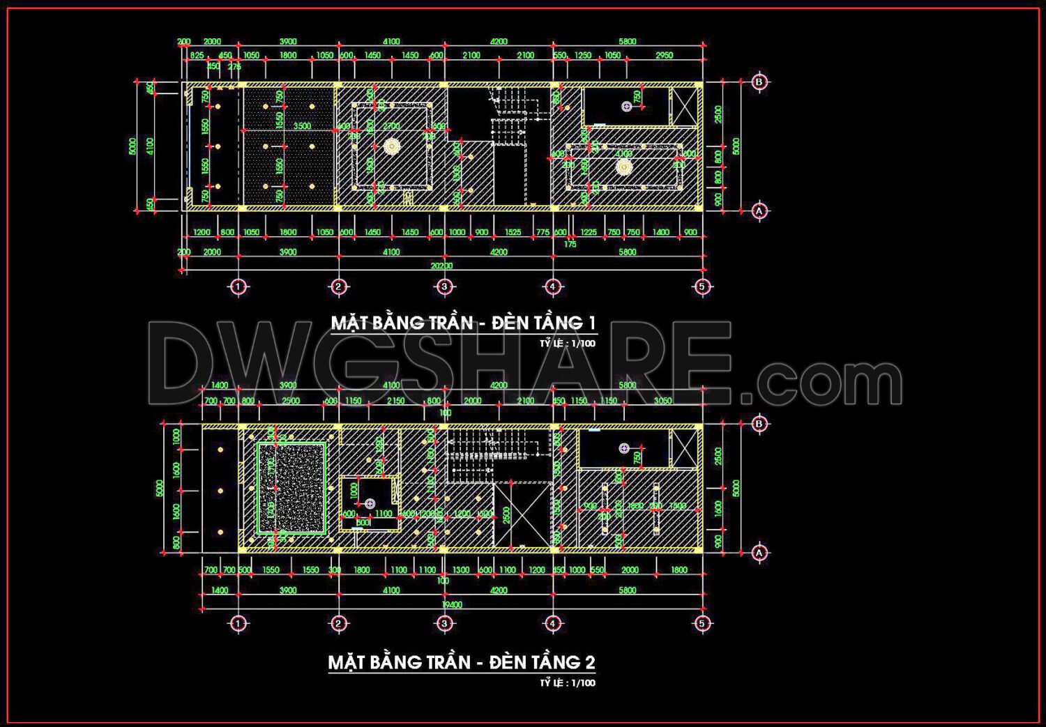 128. Detailed CAD drawings for the ceiling layout design of a 2-story ...