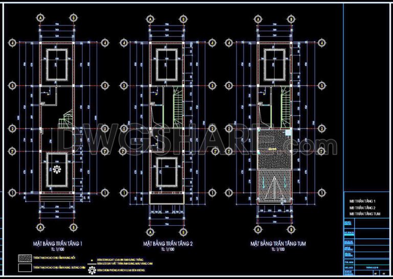 130. Detailed CAD drawings for the ceiling layout design of a 3-story ...