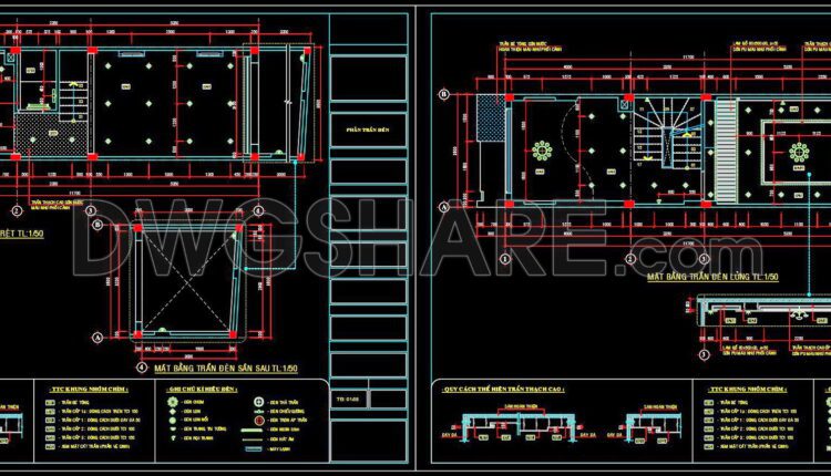 132. Detailed CAD drawings for the ceiling layout design of a 3-story ...
