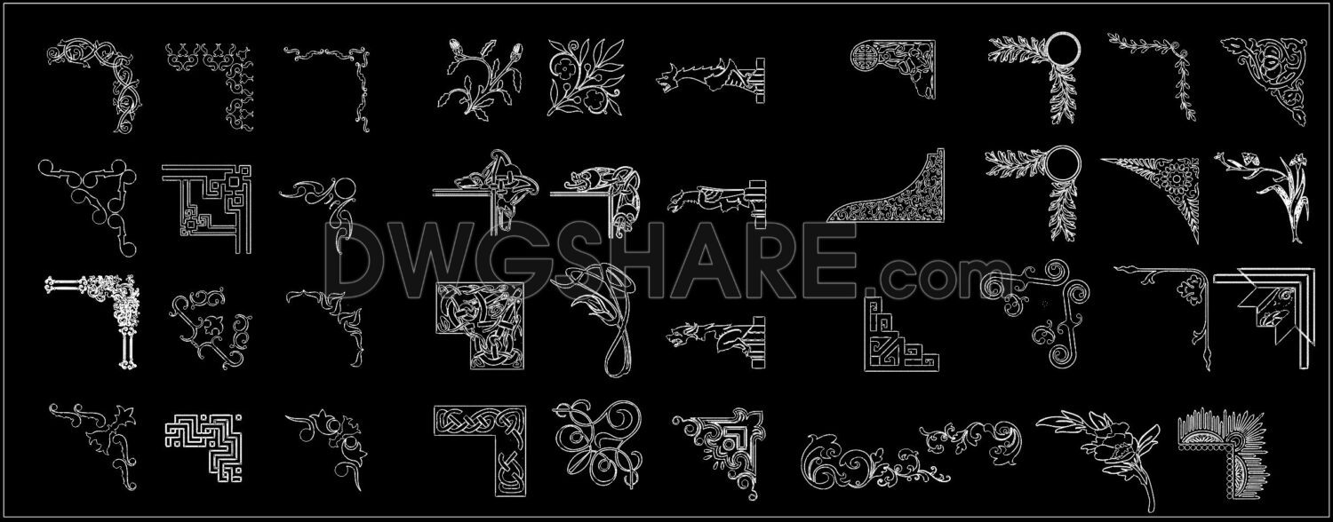 172. Free CAD Blocks Decorative Corners Design Elements