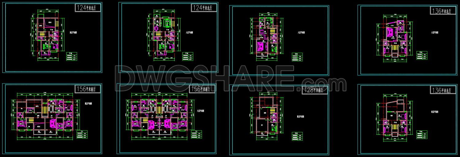 224. Functional layout plans of apartments ranging from 60m2 to 156m2