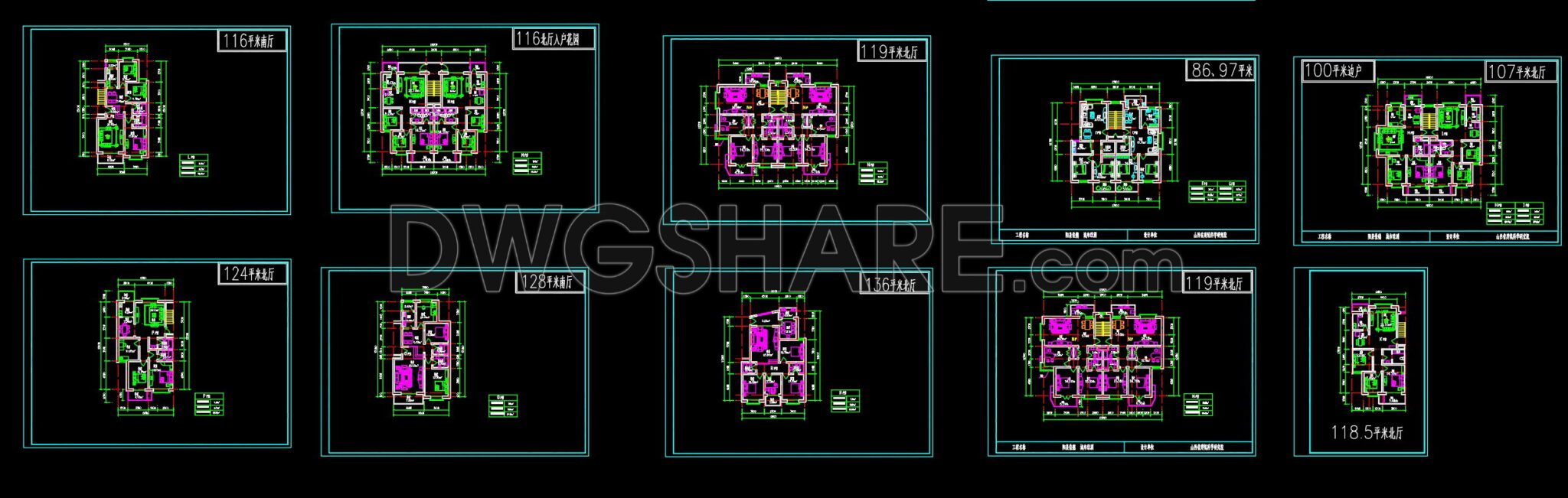 224. Functional layout plans of apartments ranging from 60m2 to 156m2