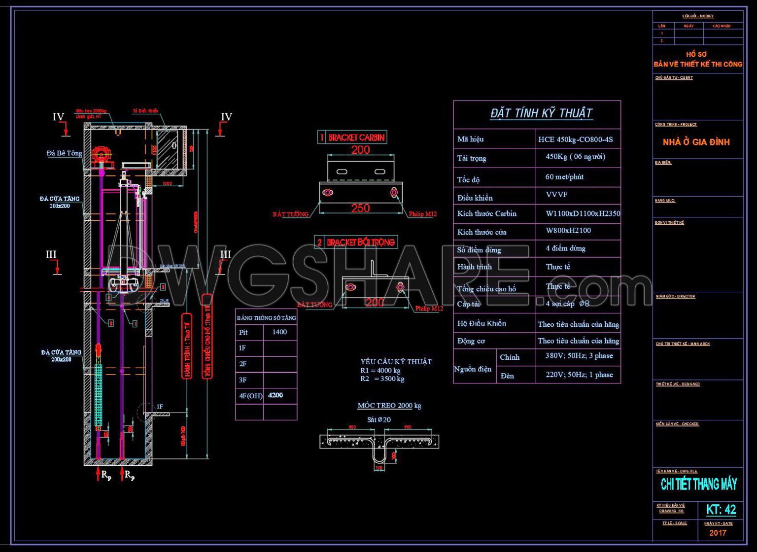 227. Download free CAD drawings of residential elevator technical designs