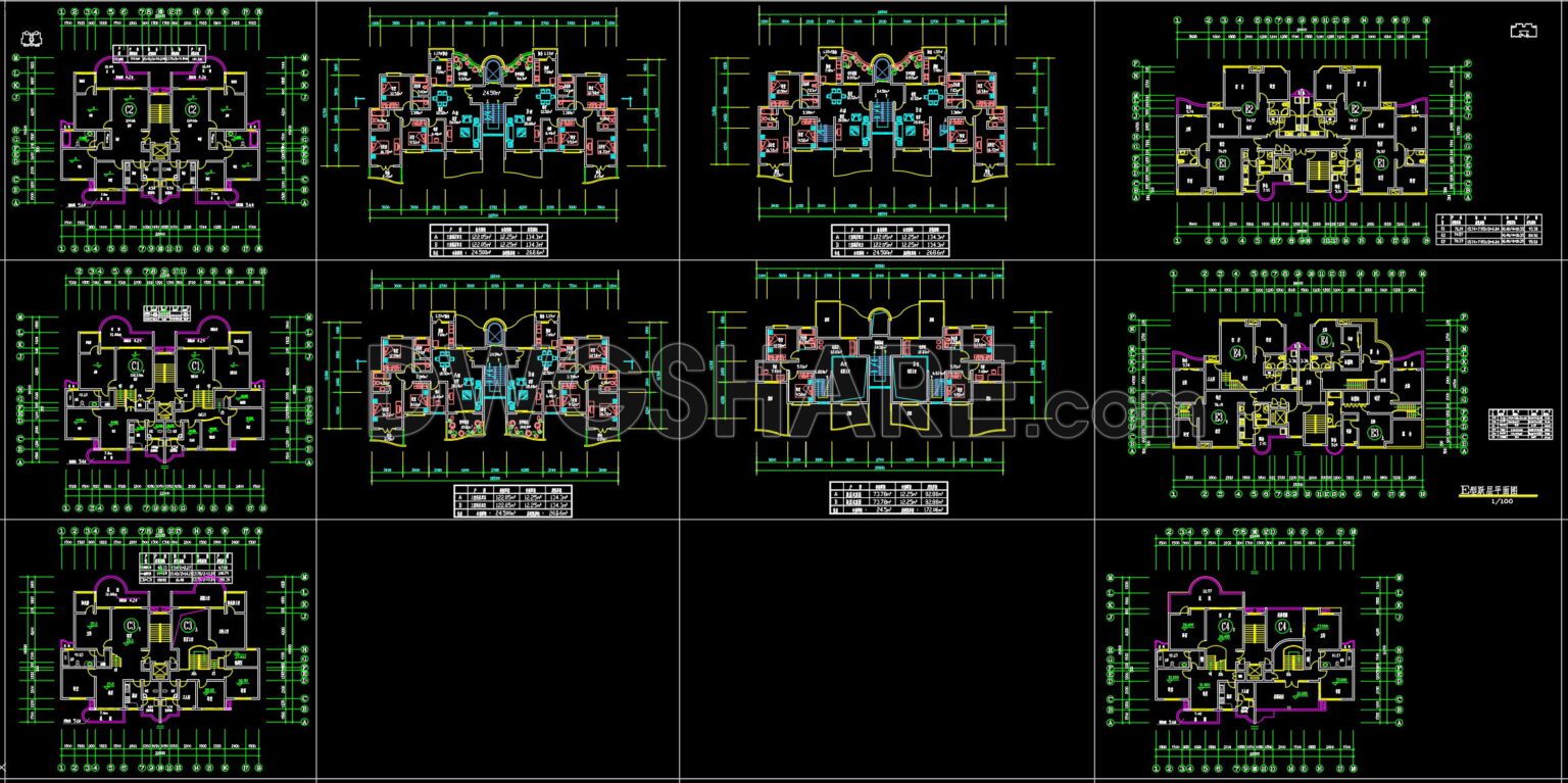 229. Functional layout plans of apartments ranging from 90m2 to 200m2