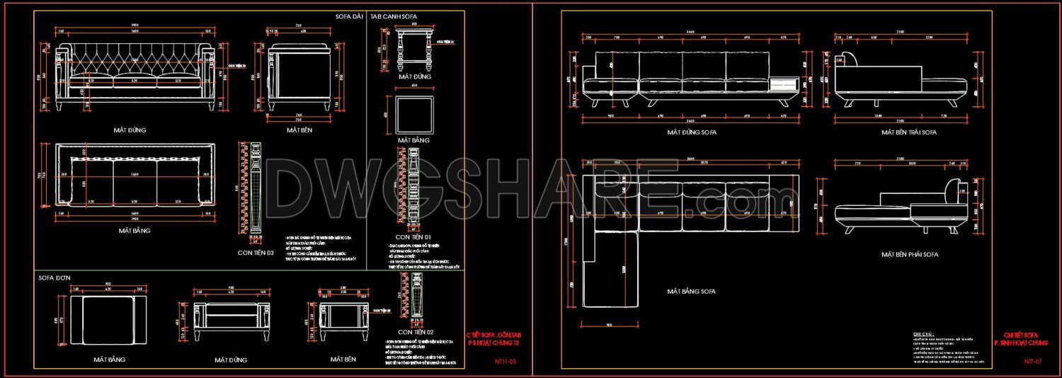 326. Free Download CAD drawings of the technical details of various types of Sofas