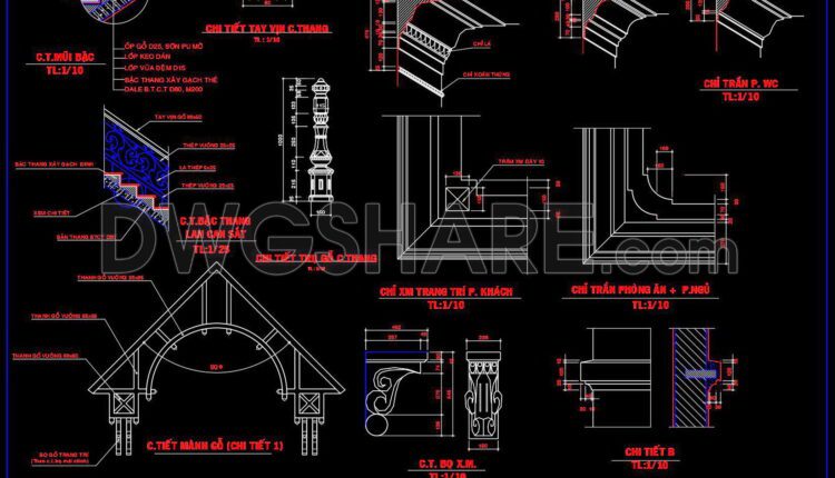 334. Detailed architectural CAD drawings of the balcony, railing of the ...