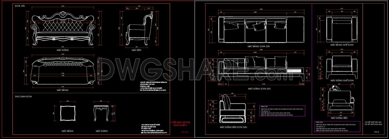 337. Free Download CAD drawings of the technical details of various types of Sofas