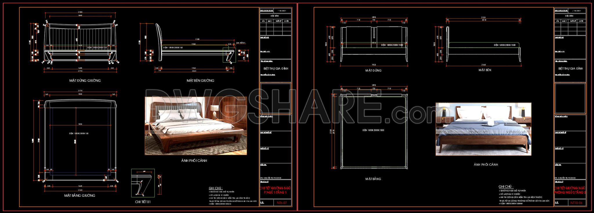 338. Free download CAD drawings of the technical details of various types of beds