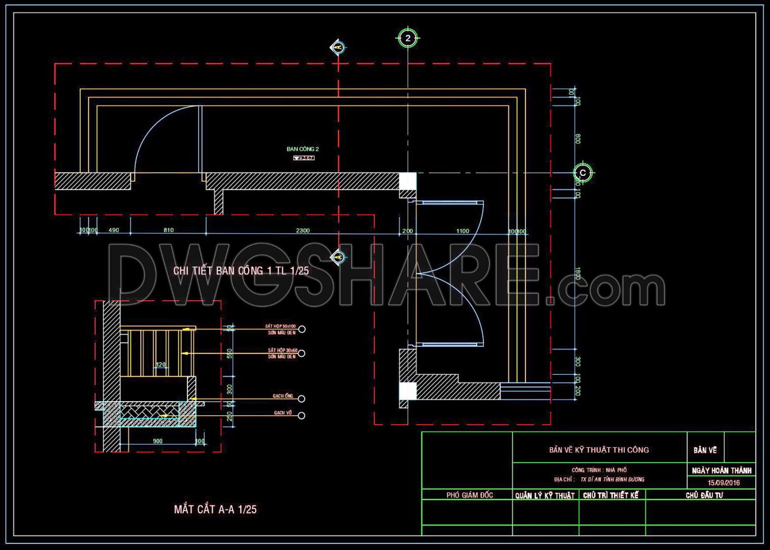 344. Detailed architectural CAD drawings of the balcony, railing, and ...