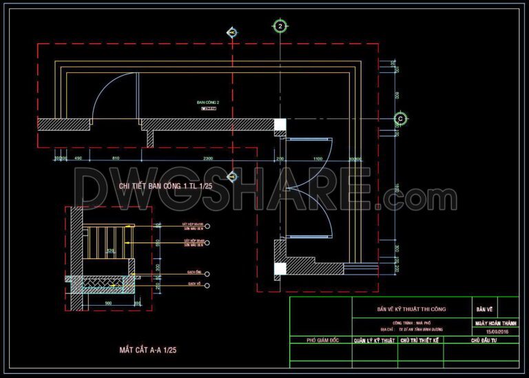 344. Detailed architectural CAD drawings of the balcony, railing, and ...