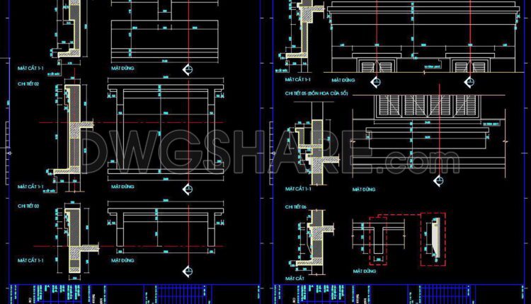 345. Detailed architectural CAD drawings of the facade, balcony ...