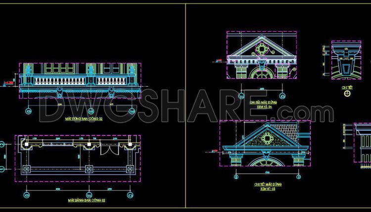 346. Detailed architectural CAD drawings of the facade, balcony ...