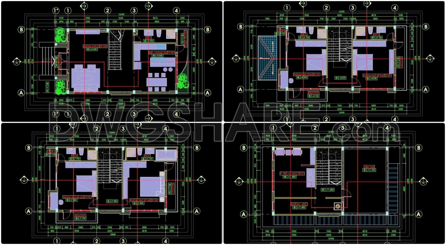 368. Download CAD Design Drawings for a 4-Story House with Dimensions 6 ...