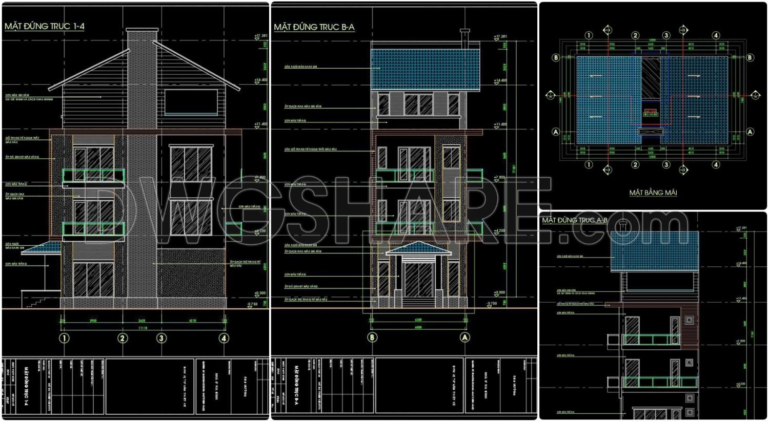 368. Download CAD Design Drawings for a 4-Story House with Dimensions 6 ...