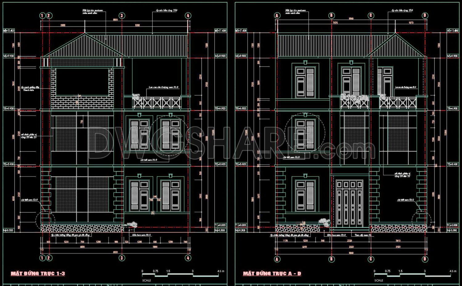 370. Download CAD Design Drawings for a 3-Story House with Dimensions 8 ...