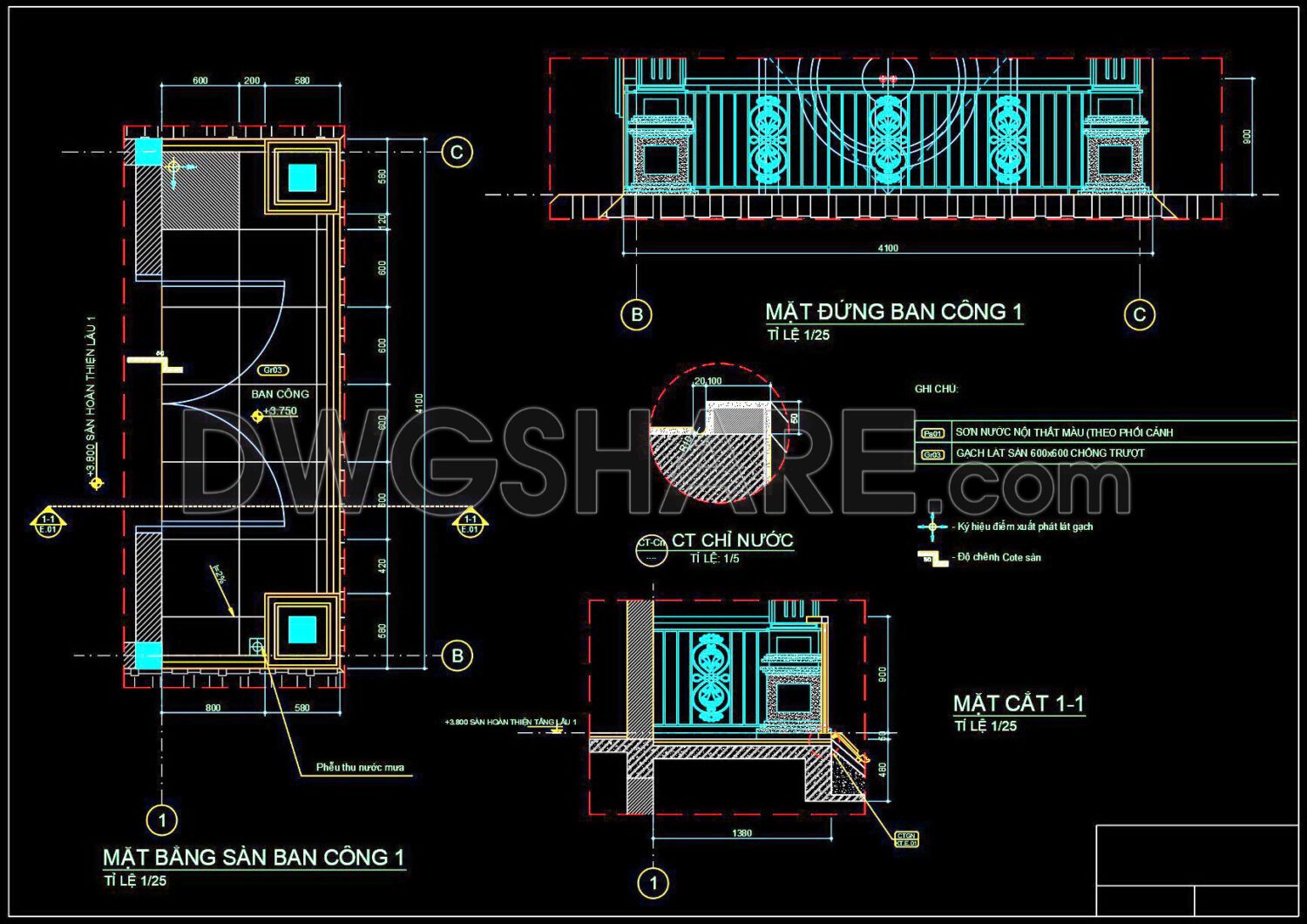 510. Free download of detailed architectural CAD drawings for balcony ...