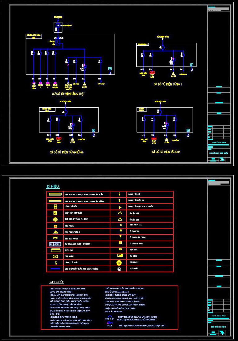 98. CAD drawings for detailed electrical designs for a 3-story townhouse