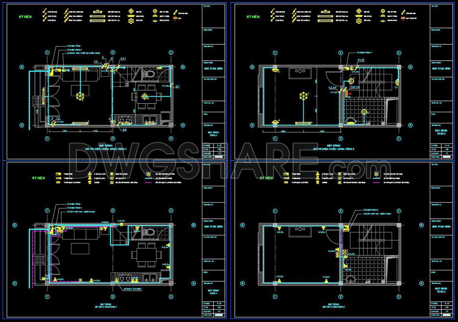 104. CAD drawings for detailed electrical designs for a 6-story townhouse