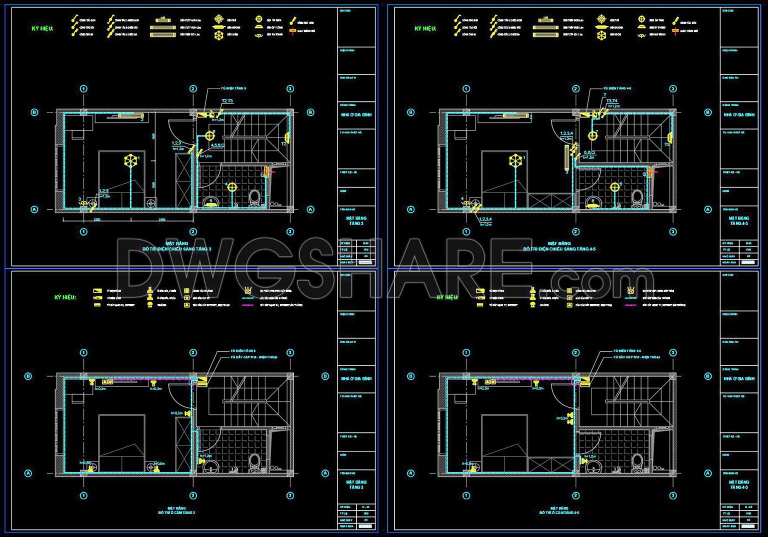 104. CAD drawings for detailed electrical designs for a 6-story townhouse