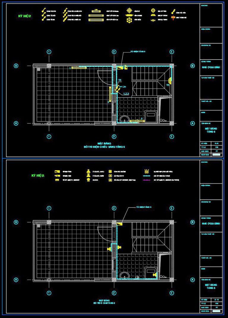 104. CAD drawings for detailed electrical designs for a 6-story townhouse