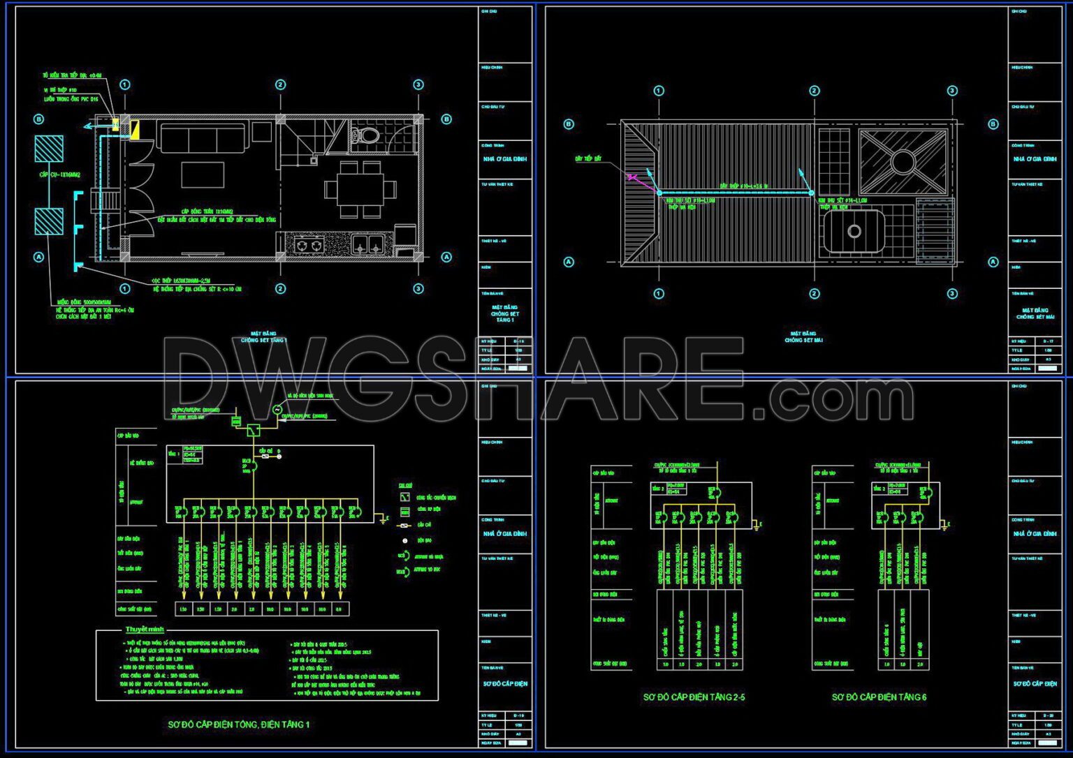 104. CAD drawings for detailed electrical designs for a 6-story townhouse