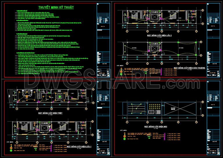 107. CAD drawings for detailed electrical designs for a 3-story townhouse