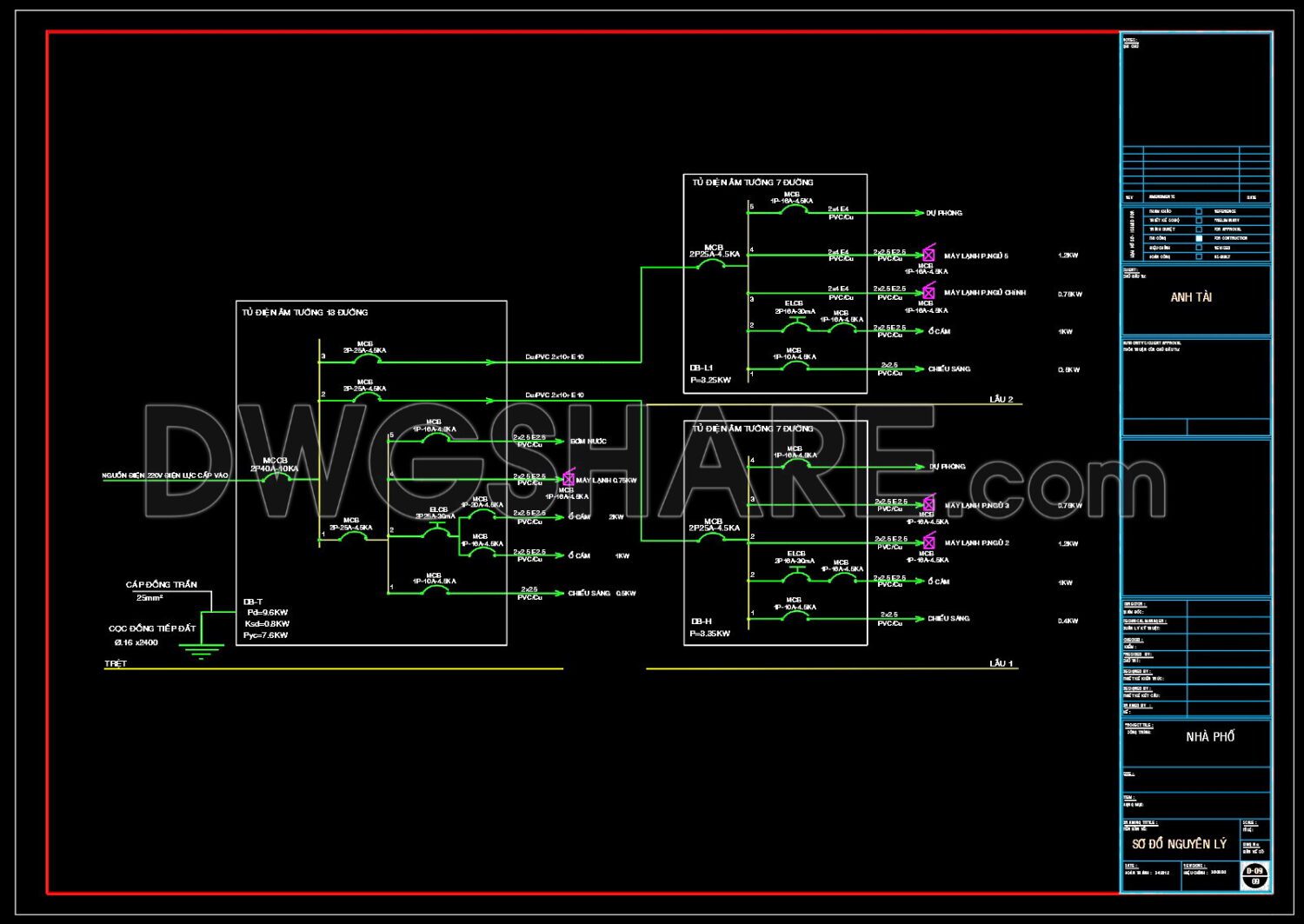 107. CAD drawings for detailed electrical designs for a 3-story townhouse