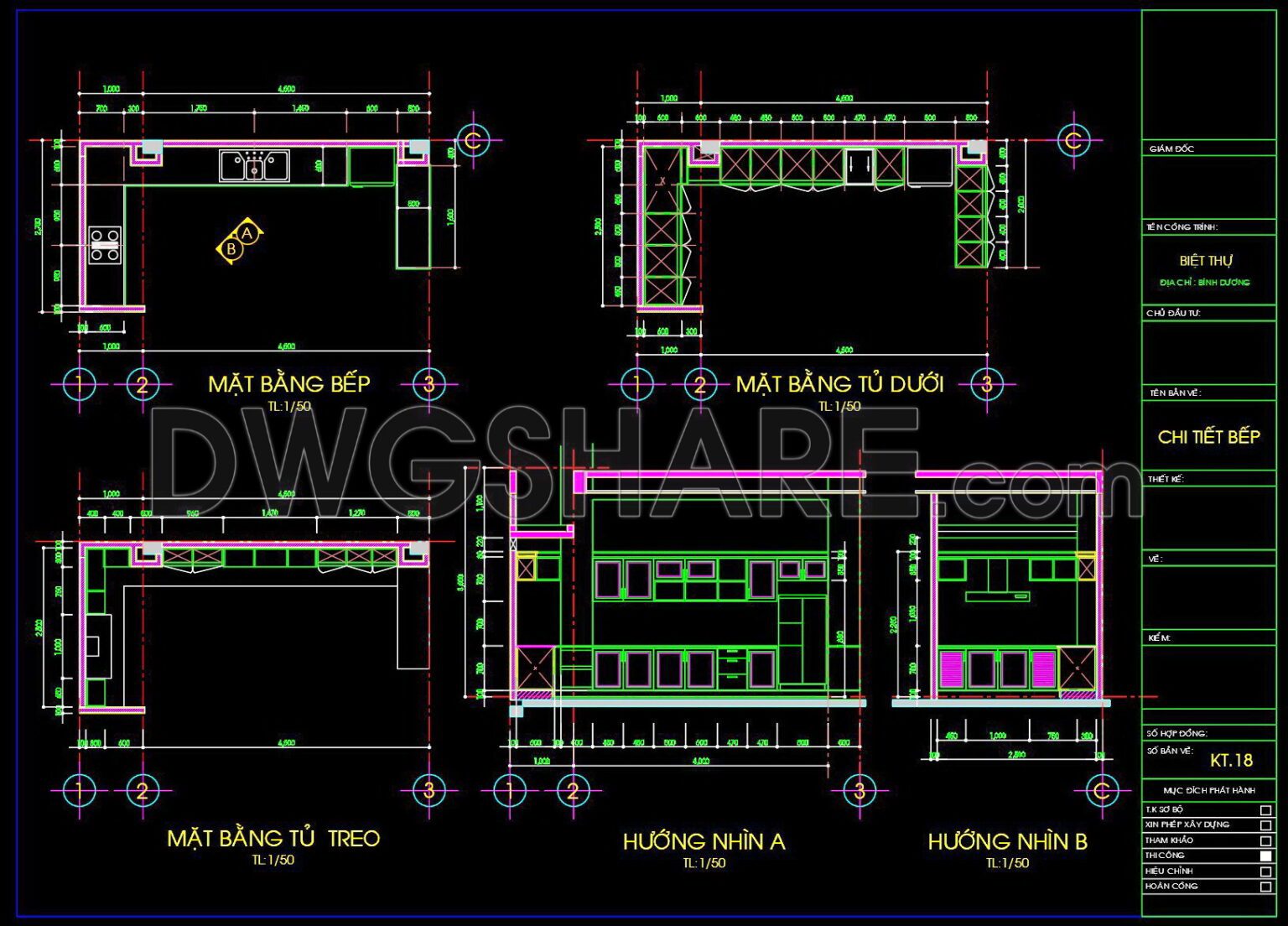 118. CAD technical drawings of kitchen cabinets for the house