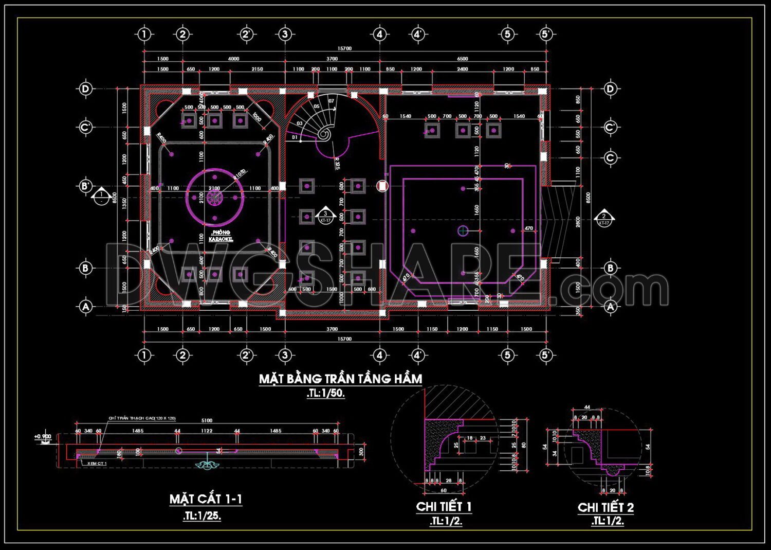 136. Detailed CAD drawings for the ceiling layout design of a 3-story ...