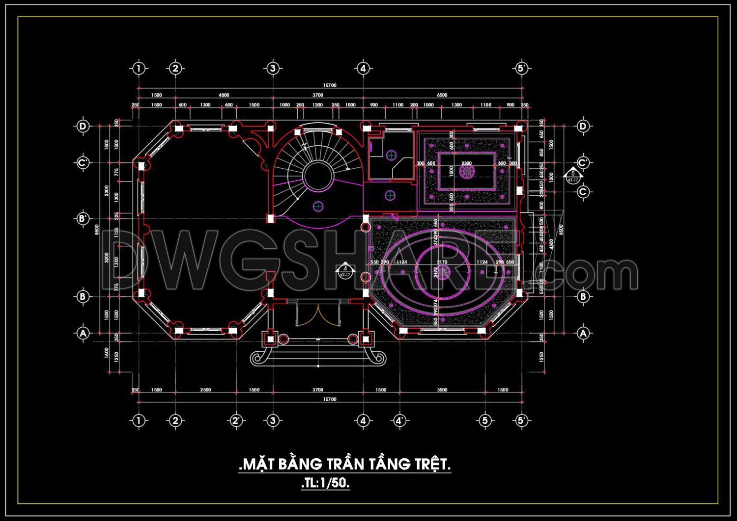 136. Detailed CAD drawings for the ceiling layout design of a 3-story ...
