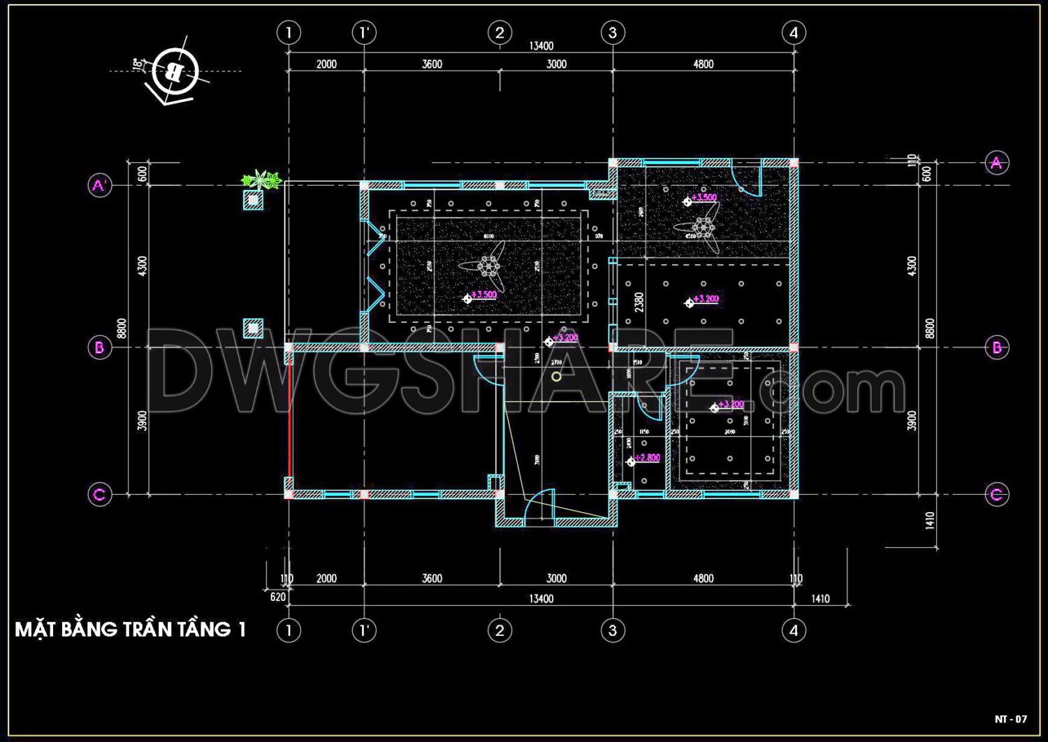 139. Detailed CAD drawings for the ceiling layout design of a 3-story ...