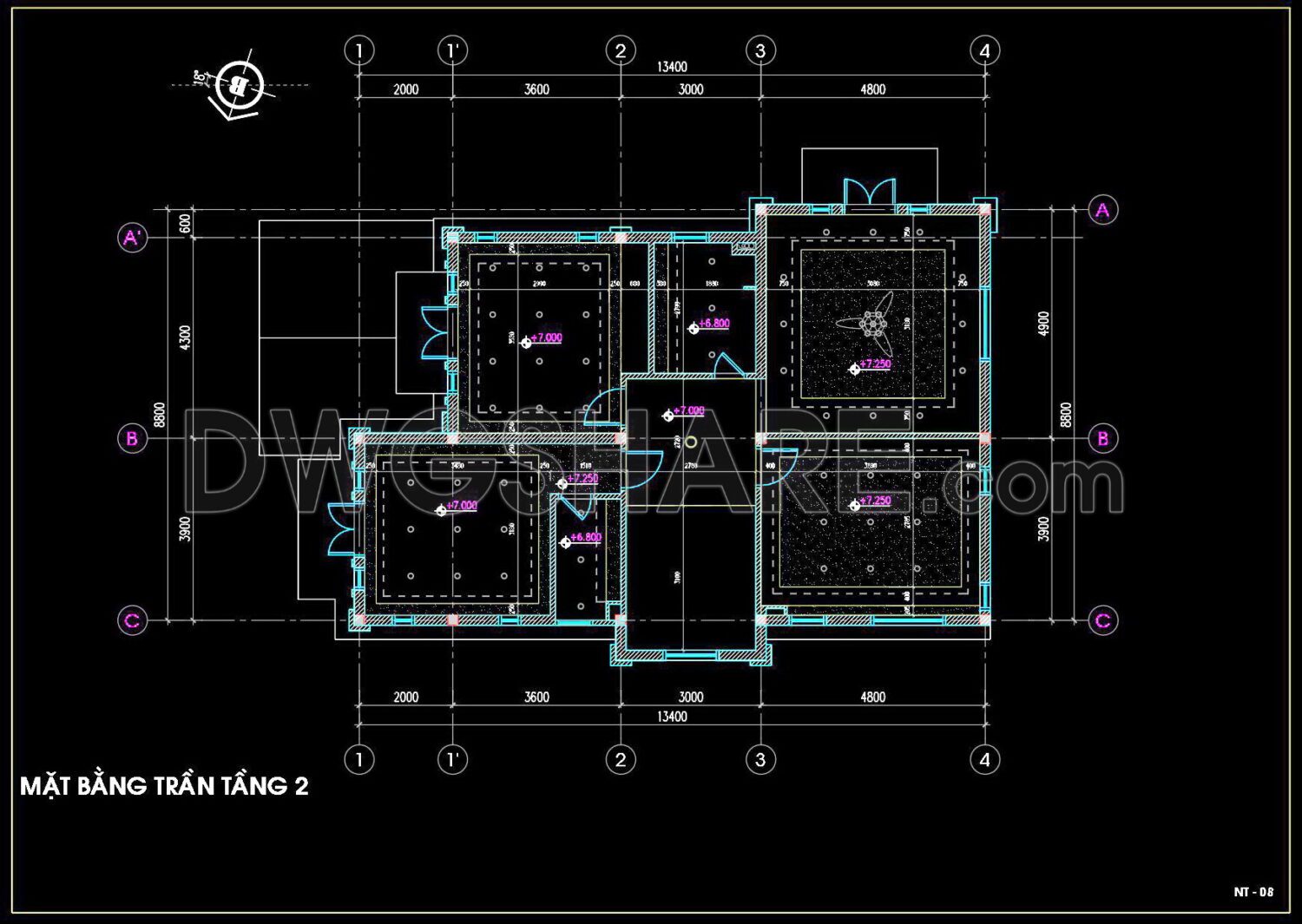 139. Detailed CAD drawings for the ceiling layout design of a 3-story ...