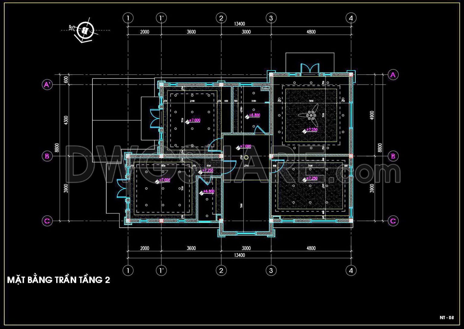139. Detailed CAD drawings for the ceiling layout design of a 3-story ...