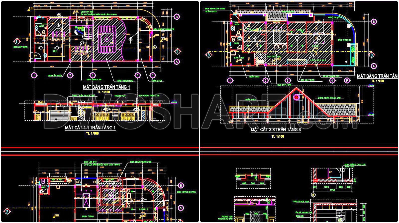 143. Detailed CAD drawings for the ceiling layout design of a 4-story ...