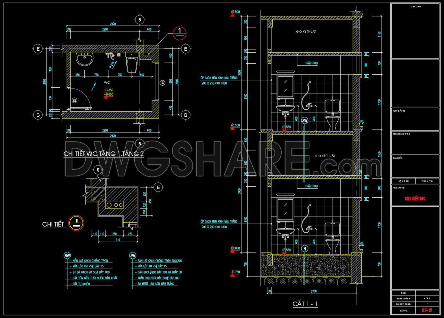 285. Free download of CAD technical drawings for the construction of bathrooms in townhouses