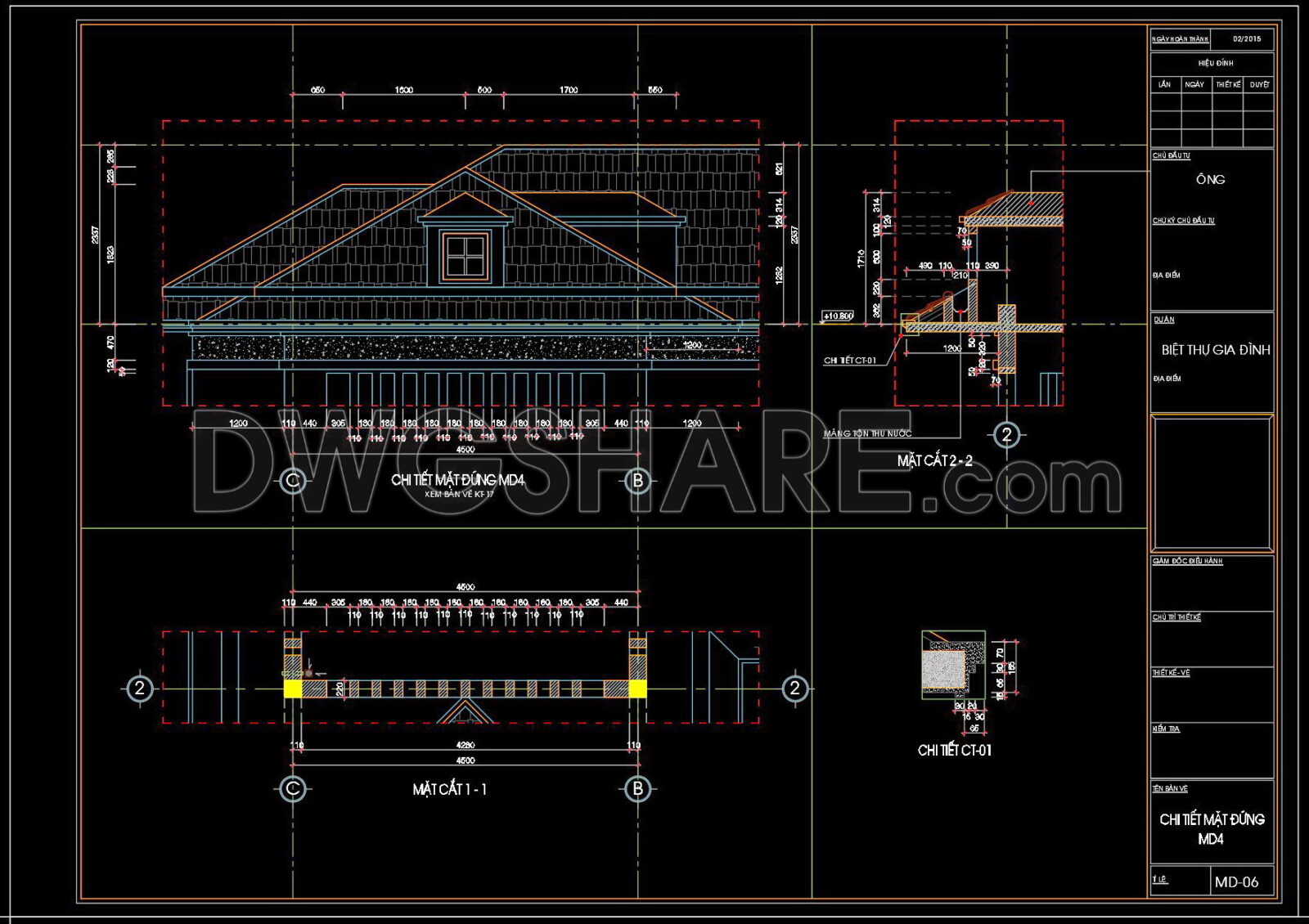 519. Download Free CAD Drawing of Residential Elevation Architectural ...