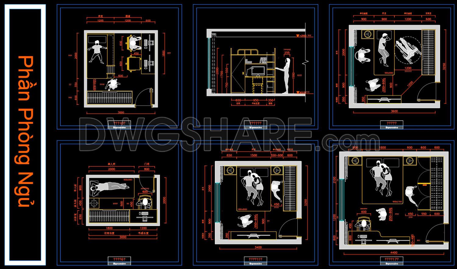 52. Download CAD Dynamic Blocks Library for Bedrooms